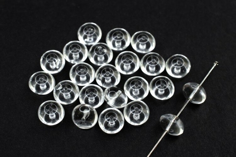 Бусина круглая плоская 9х6мм, прозрачная, стеклянная, 735-089, 10шт