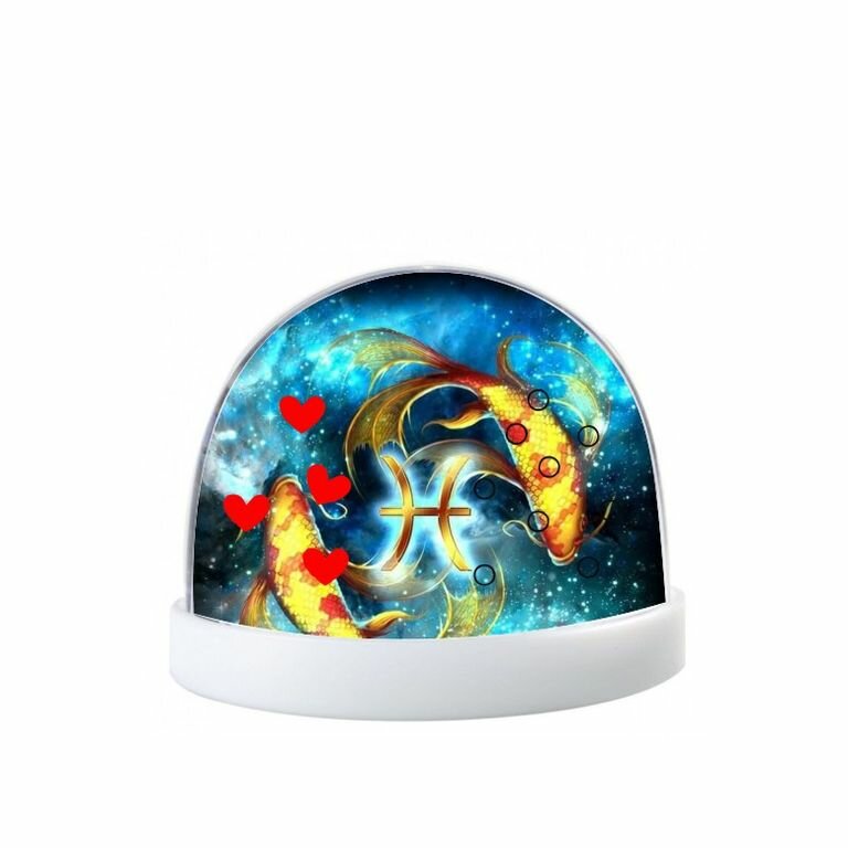 Водяной шар со знаком зодиака Рыбы №3, Сердца-блёстки