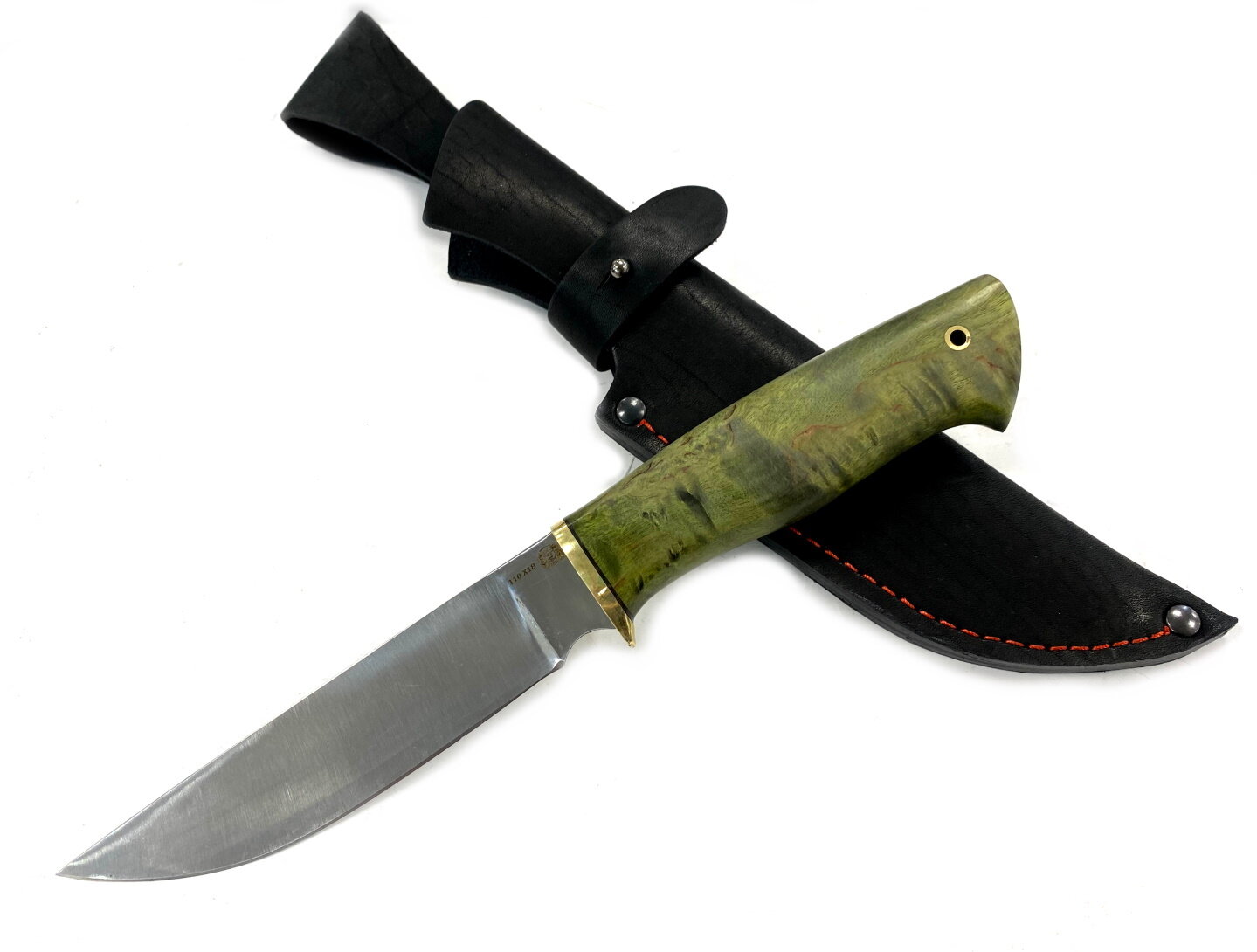 Нож Сибиряк, сталь 110х18, карельская береза, зеленая