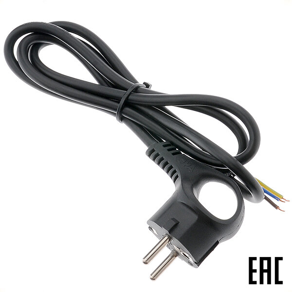 Шнур ПВС-ВП 3х0,75 армированный вилкой с кольцом 2м черный ЭРА UX-3x0,75-2m-B (2 шт. в комплекте)