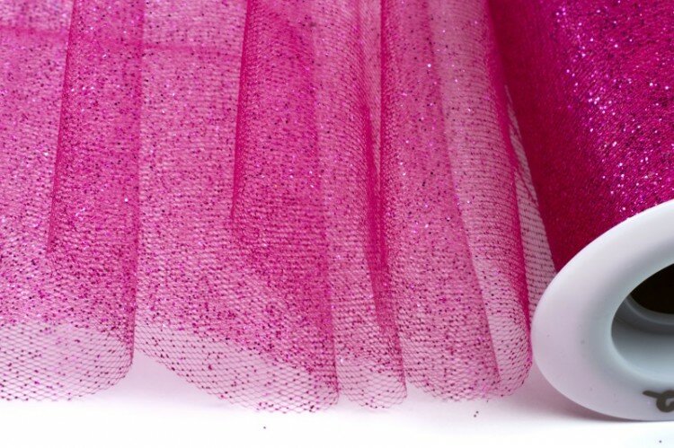 Фатин с глиттером, средней жесткости, цвет малиновый, ширина 14,5см, 100% полиэстер, 1035-022, 1 метр