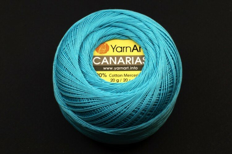 Пряжа Canarias, цвет 0008 бирюзовый, 100% хлопок мерсеризованный, 20г, 203м, 1шт