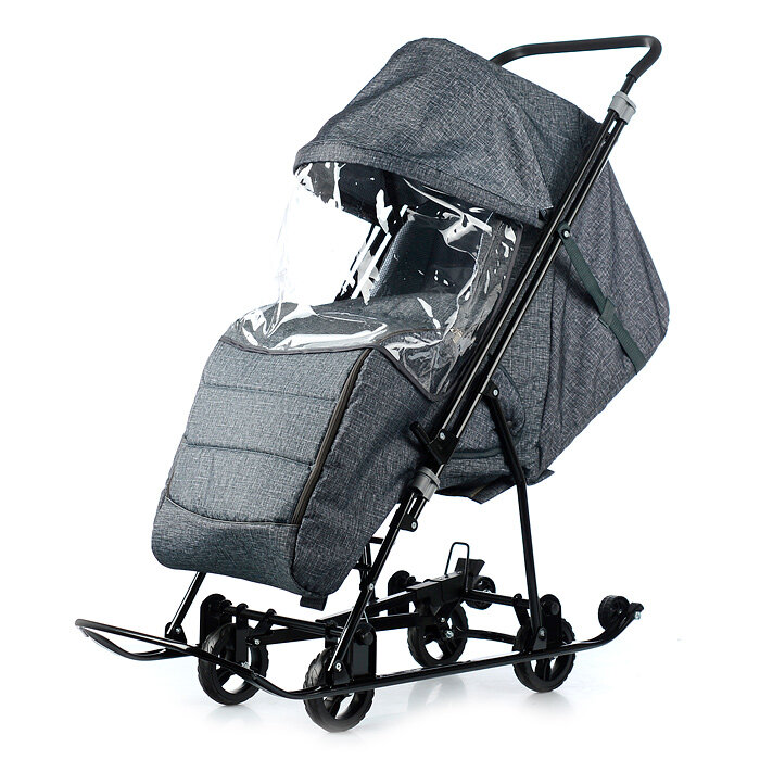 Санки-коляска детские с выдвижными колесами GALAXY Снежинка универсал-1 (лен черный крупный)