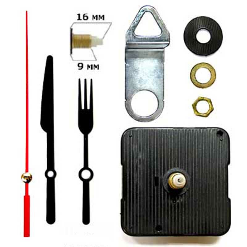 Часовой механизм для настенных часов и календарей M-1637 бесшумный плавный ход, со стрелками, шток 16 мм, цена за 1 шт.