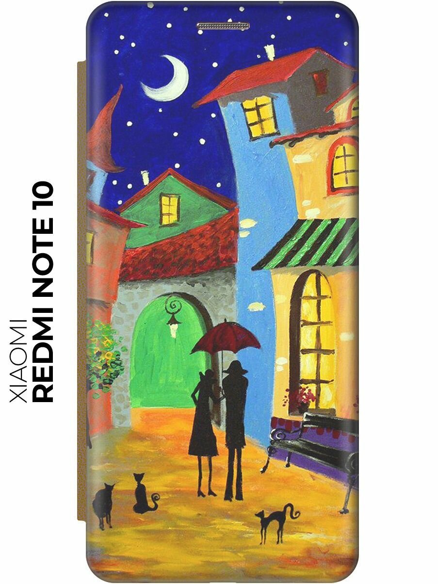 Чехол-книжка Разноцветный город на Xiaomi Redmi Note 10 / Note 10S / Poco M5s / Сяоми Редми Ноут 10 / Ноут 10С / Поко М5с золотой