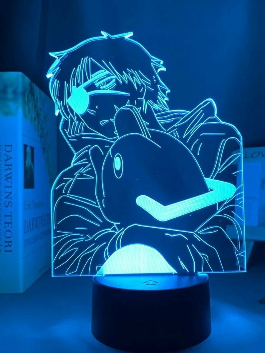 Ночник Аниме Человек Бензопила - Anime Chainsaw Man . Подарок фанату аниме и манги — декор в комнату с любимыми персонажами, в стиле отаку и японской анимации.