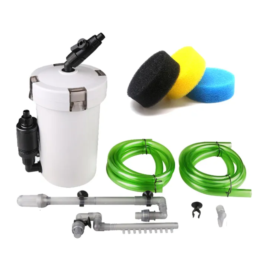 Фильтр внешний канистровый, 6W (400л/ч, акв. до 55л) с наполнителями (губка 3 вида+ синтепон) 4 ступени фильтрации 220V,50Hz, h=0.85м, вес=1,5кг, 165*165*295мм (шт.)