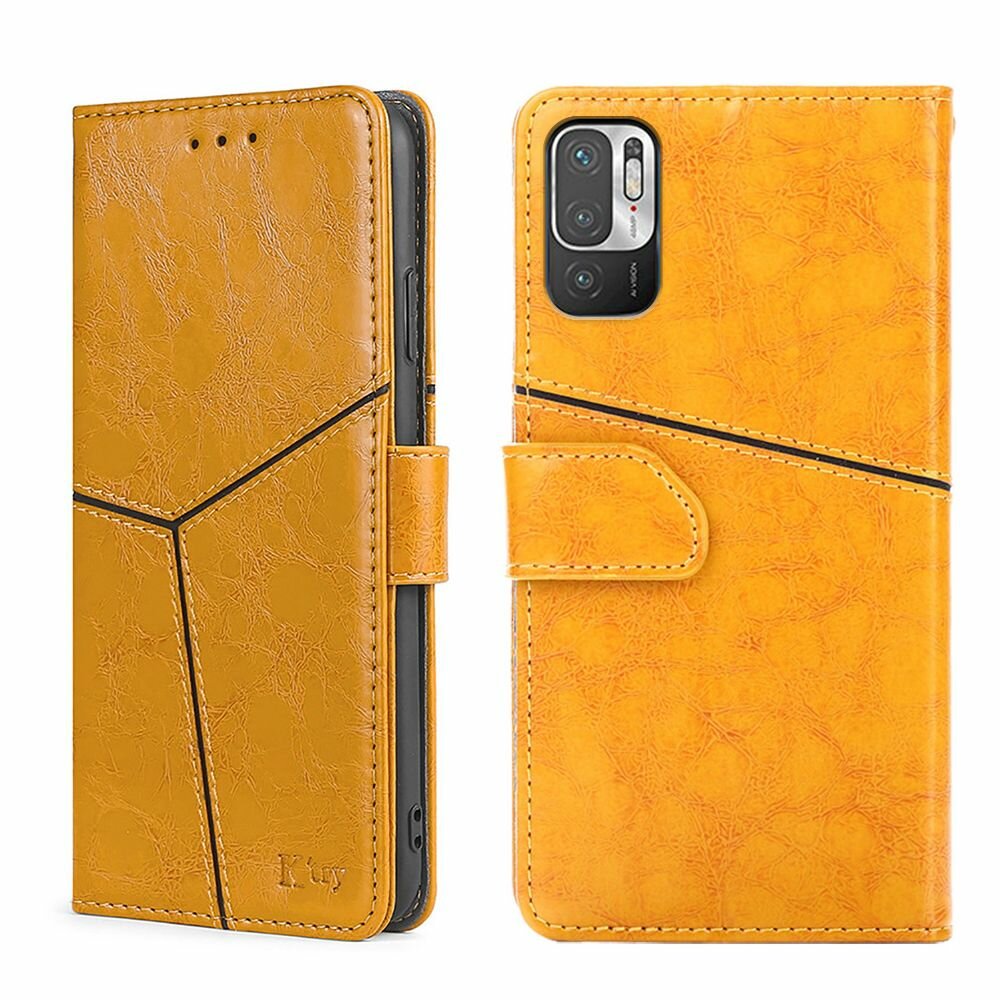 Чехол-книжка MyPads для Xiaomi Redmi Note 10T / Poco M3 Pro /Поко М3 Про, объединяет геометрию (золотой желтый)