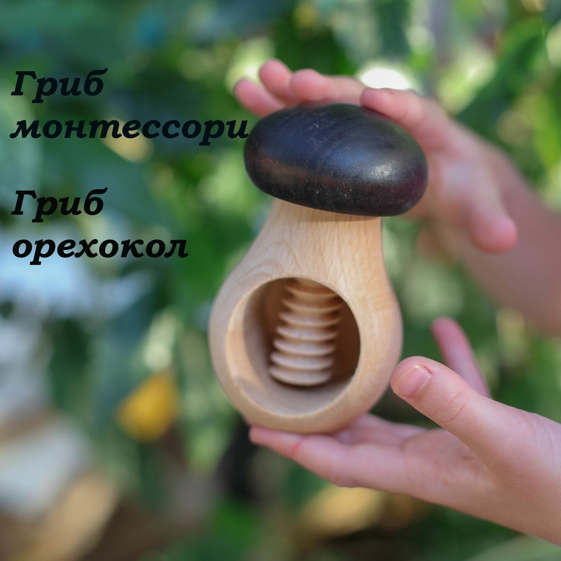 Орехокол деревянный, Гриб-винт для мелкой моторики, деревянная игрушка