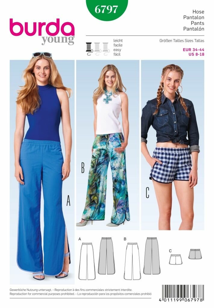 Выкройка Burda 6797-Брюки, Шорты