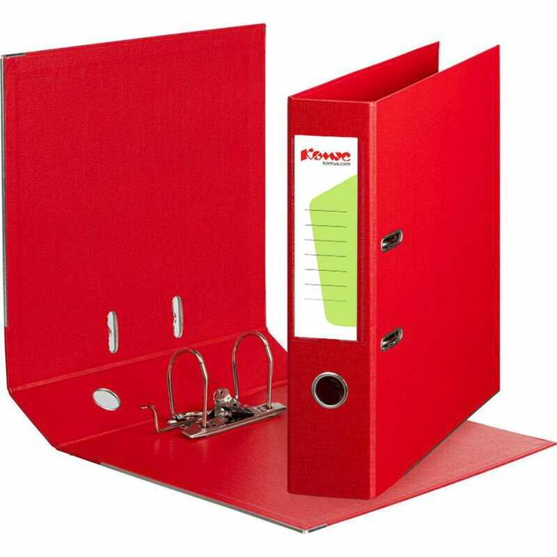 Папка-регистратор Комус Стандарт 75мм красная, ПБП2, карм. кор, мет. уг, 172043