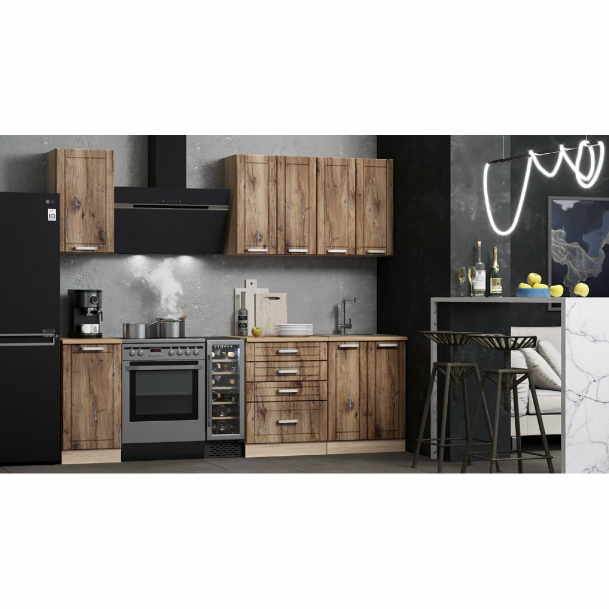 Модульная кухня " Лофт " 1,6 метра цвет фасадов Дуб Флагстафф , ЛДСП, МДФ