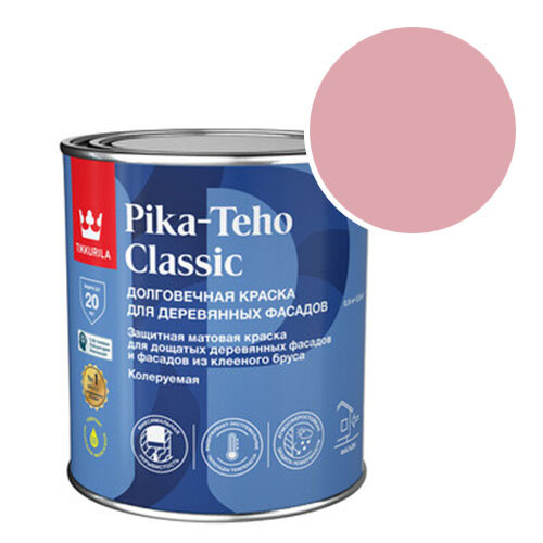 Краска фасадная по дереву Tikkurila Pika-Teho Classic водно-дисперсионная RAL 3015 (Светло-розовый - Light pink) 0,9 л