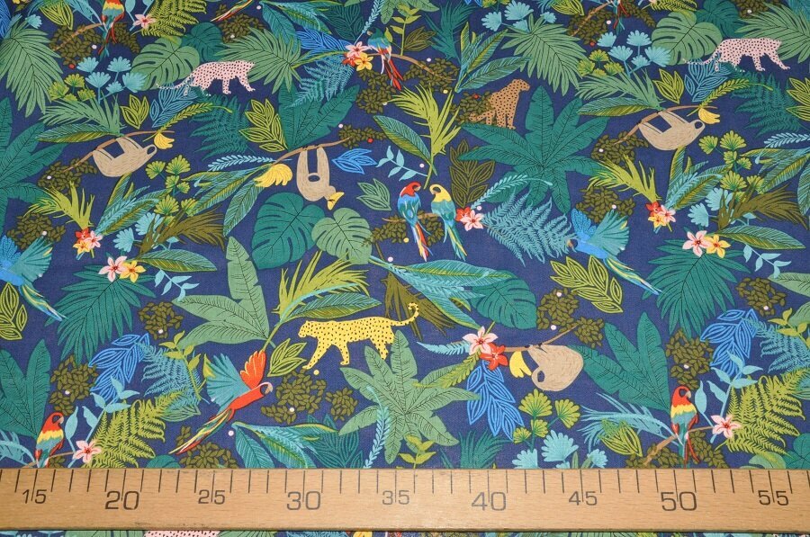 Ткань хлопковая зеленая принт джунгли, упаковка 2 метра (к-47)