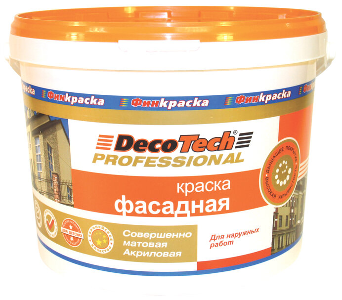 Краска Фасадная Финкраска DecoTech 3л Белая, Акриловая, Матовая, Латексная / Декотек Профессионал.