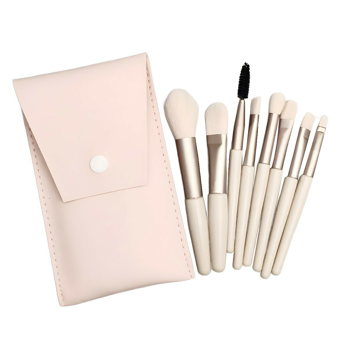 Nail Art Набор профессиональных кистей для макияжа в пенале из экокожи, кремово-белый, 8 шт.