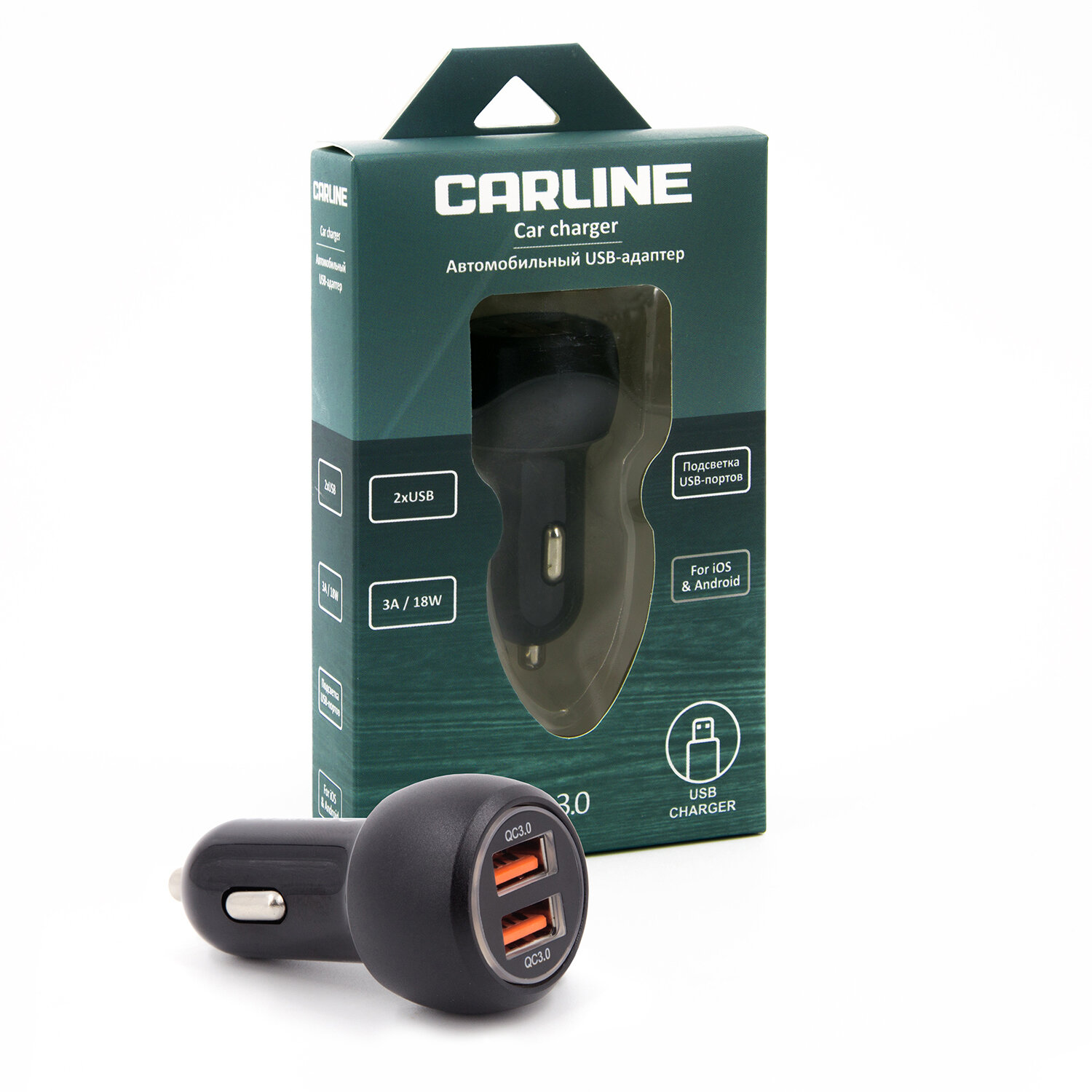 Зарядное устройство адаптер USB CARLINE® 2хUSB "Quick Charge 3.0" в прикуриватель 12В черный