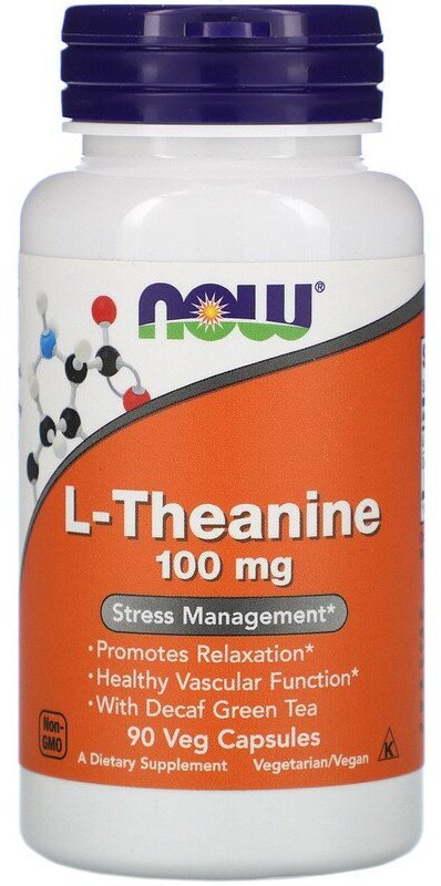 NOW Foods L-Theanine 100 mg , Нау Фудс L-Тианин 100 мг 90 капсул