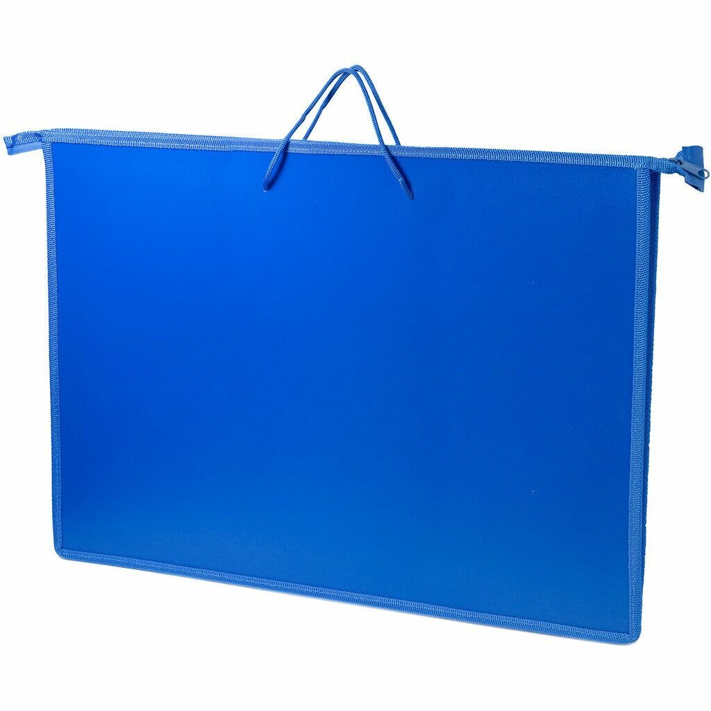 Папка А2 (640*470*50) с ручками, молния сверху, пластик "Синяя"