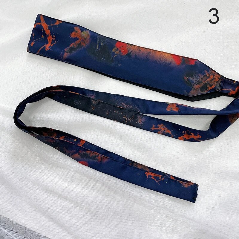 Женский атласный пояс Оби Темно-синий, 3