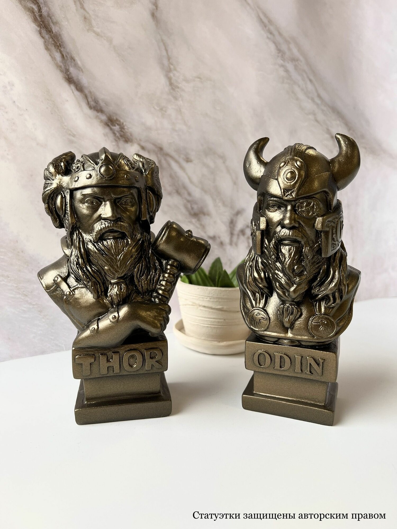 Набор статуэток скандинавские боги Тор и Один. Гипс. Цвет бронза