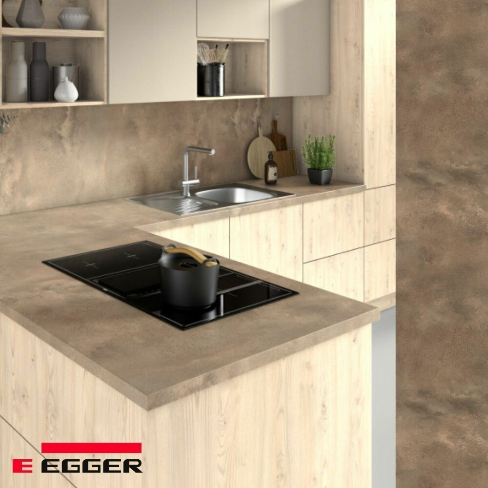 Столешница для кухни Egger 2700х600x38мм с торцевыми планками. Цвет - Титанит песочно-бежевый