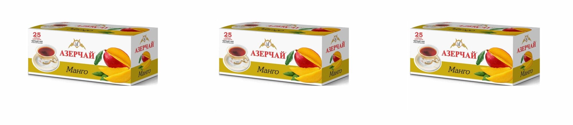Азерчай Чай черный в пакетиках Манго,25 пак,3 шт