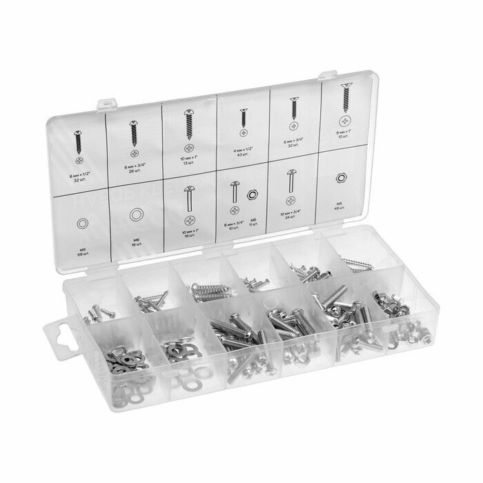 Набор саморезов, винтов, гаек и шайб тундра krep, 347 предметов