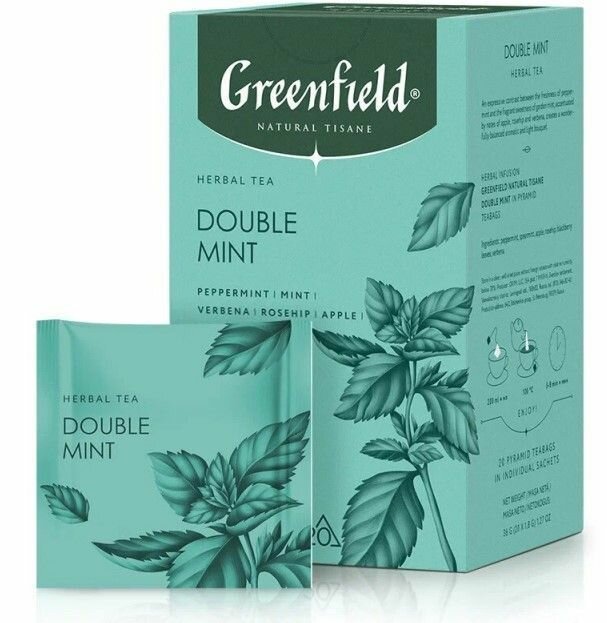 Greenfield Чай травяной Tisane Double Mint, 20 пирамидок по 1,8 г в уп /