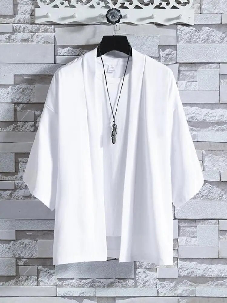 Мужское традиционное кимоно Zeeshant из полиэстера 4XL Белый, XL, White Kimono Shirts