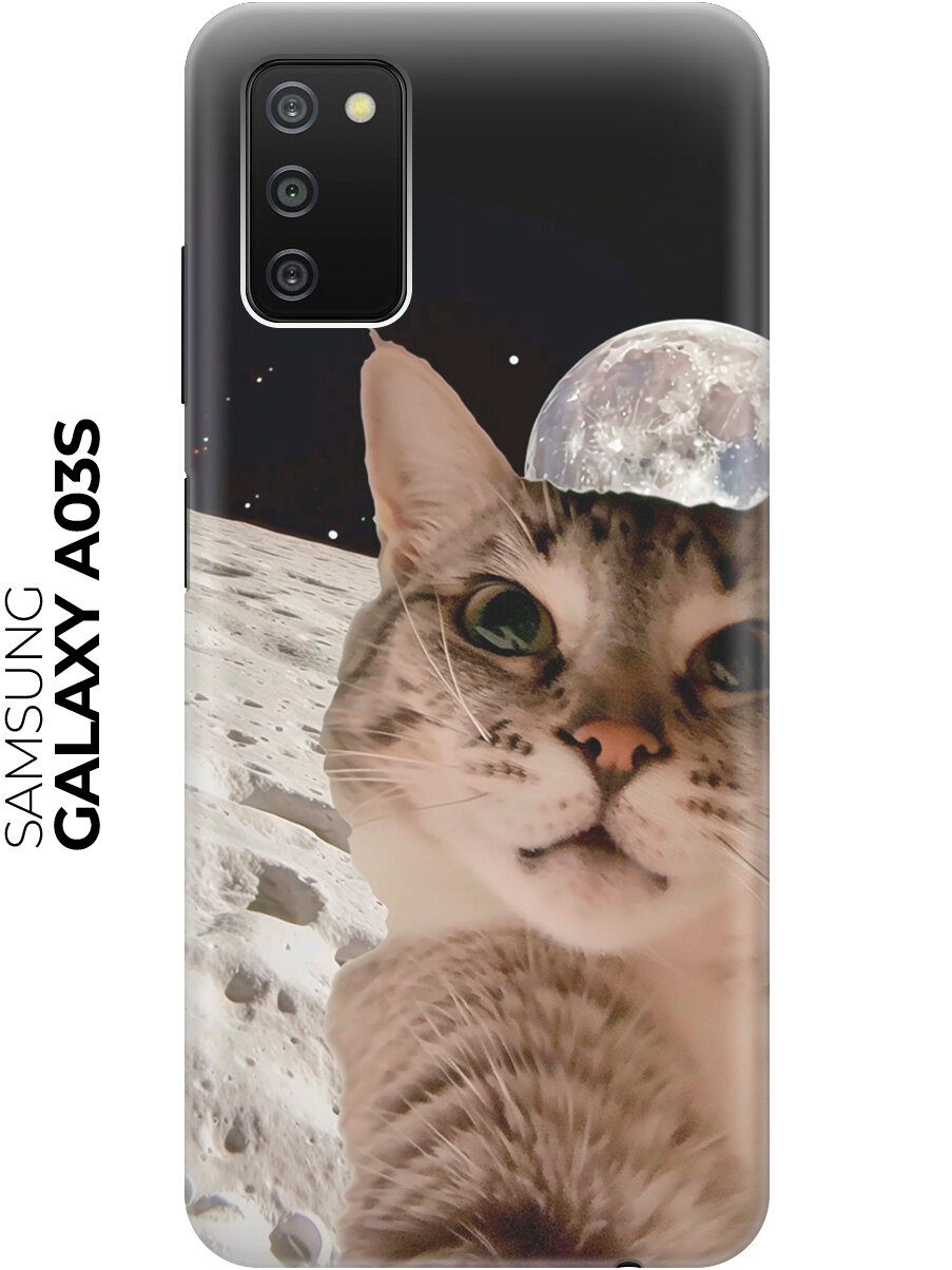 Силиконовый чехол на Samsung Galaxy A03s с принтом "Котик на луне"