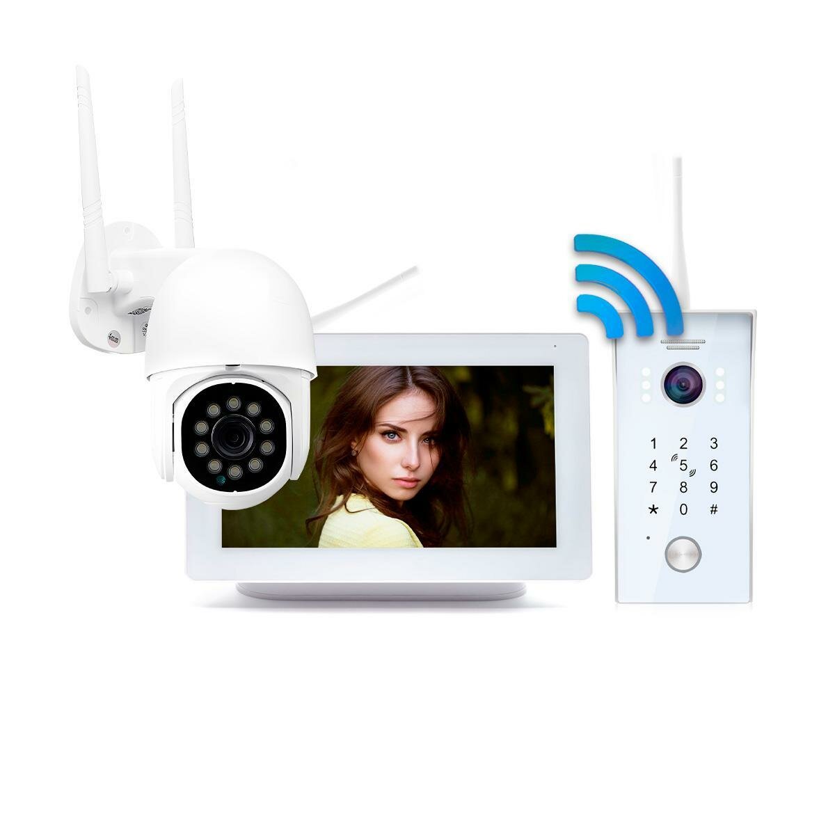 Беспроводной HD видеодомофон TUYA-WiFi и уличная 5mp поворотная WiFi IP камера наблюдения - Sky-Net 700-Tuya (1+1)-2.4G (N52835KO) беспроводная вызы