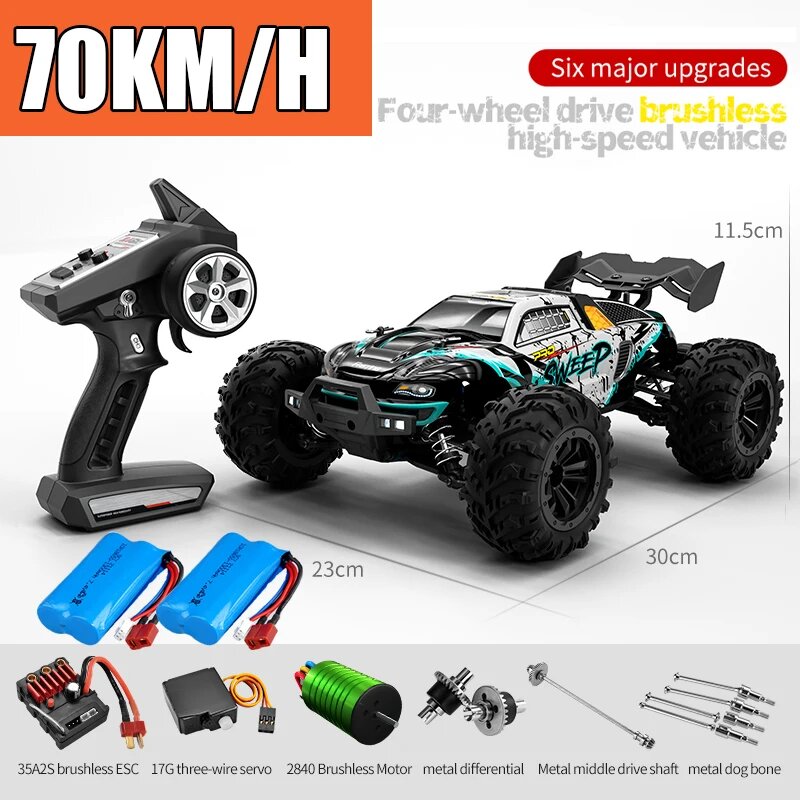Радиоуправляемая машина внедорожная 4x4 высокоскоростная 75 км/ч с светодиодными фарами, безщеточный полный привод 1/16 монстр-трак, игрушка для мальчиков в подарок