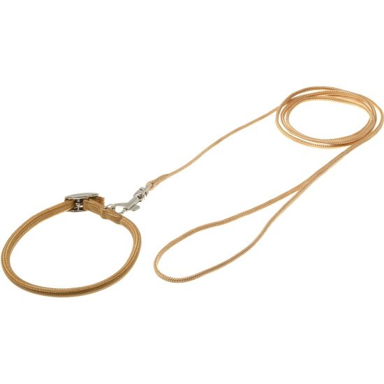 Комплект V.i.pet 6мм х 24см (17-20 см) ошейник круглый + поводок 3мм х 1,2м золотистый
