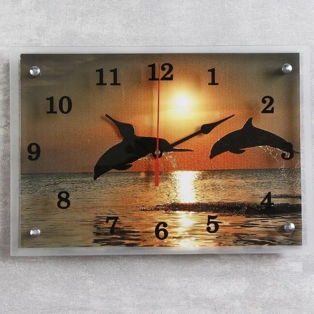 Часы настенные, серия: Море, "Дельфины на закате", 25х35 см