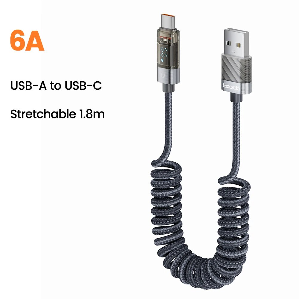 USB-кабель Toocki 6A для быстрой зарядки телефонов Huawei PD100W, прозрачный кабель с цифровым дисплеем для ноутбука LG