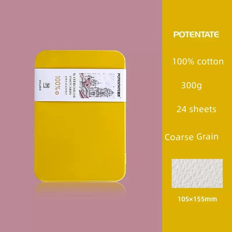 Акварельная бумага POTENTATE 100% хлопок 300 г 24 листа A6 Желтый, coarse grain