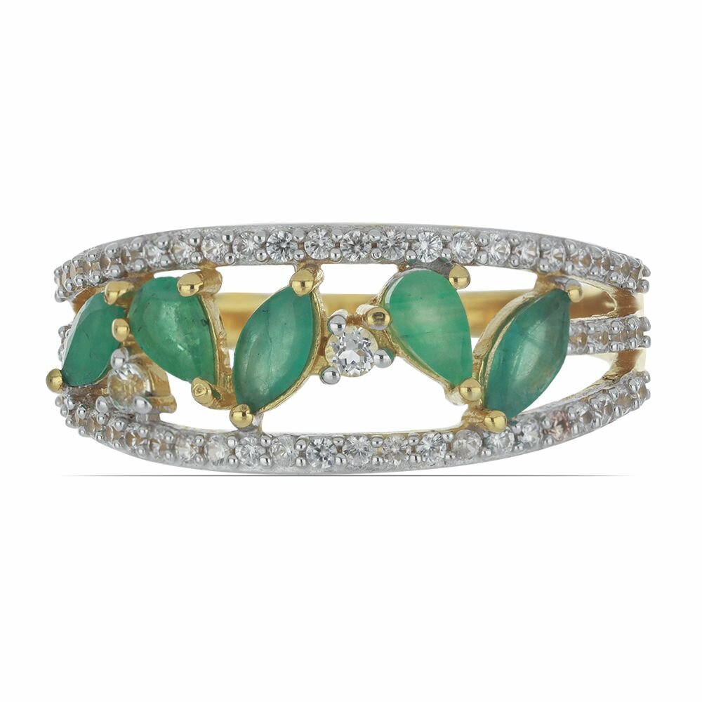 Кольцо, серебро, 925 проба, изумруд, циркон