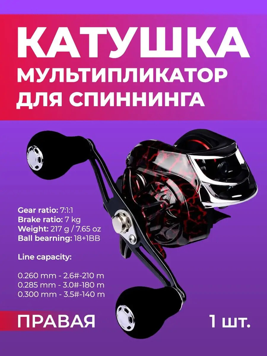 Катушка рыболовная мультипликатор для спиннинга - правая