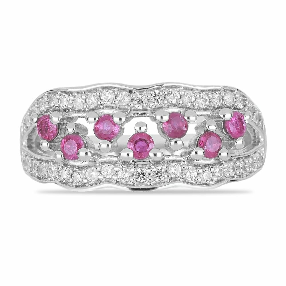 Кольцо дорожка, серебро, 925 проба, родирование, циркон, рубин