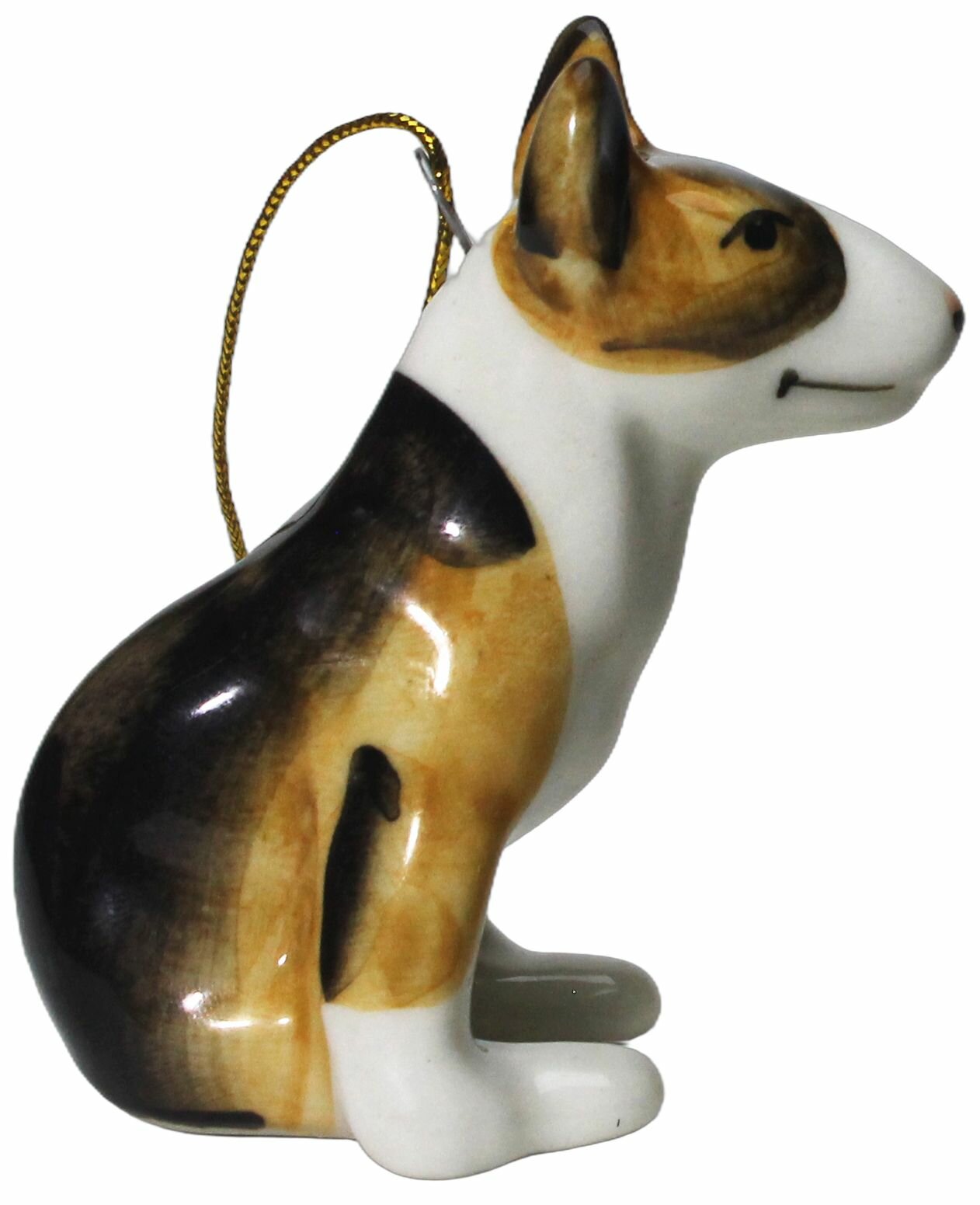 "Бультерьер маленький сидит" в картонной коробке фарфоровая елочная игрушка украшение цветная коллекция