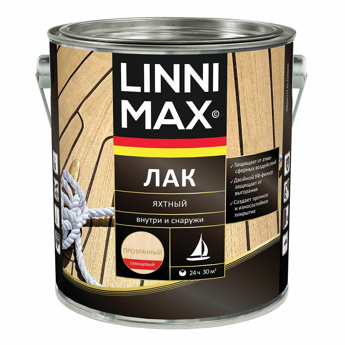 Лак яхтный Linnimax алкидно-уретановый, глянцевый, 2.5 л