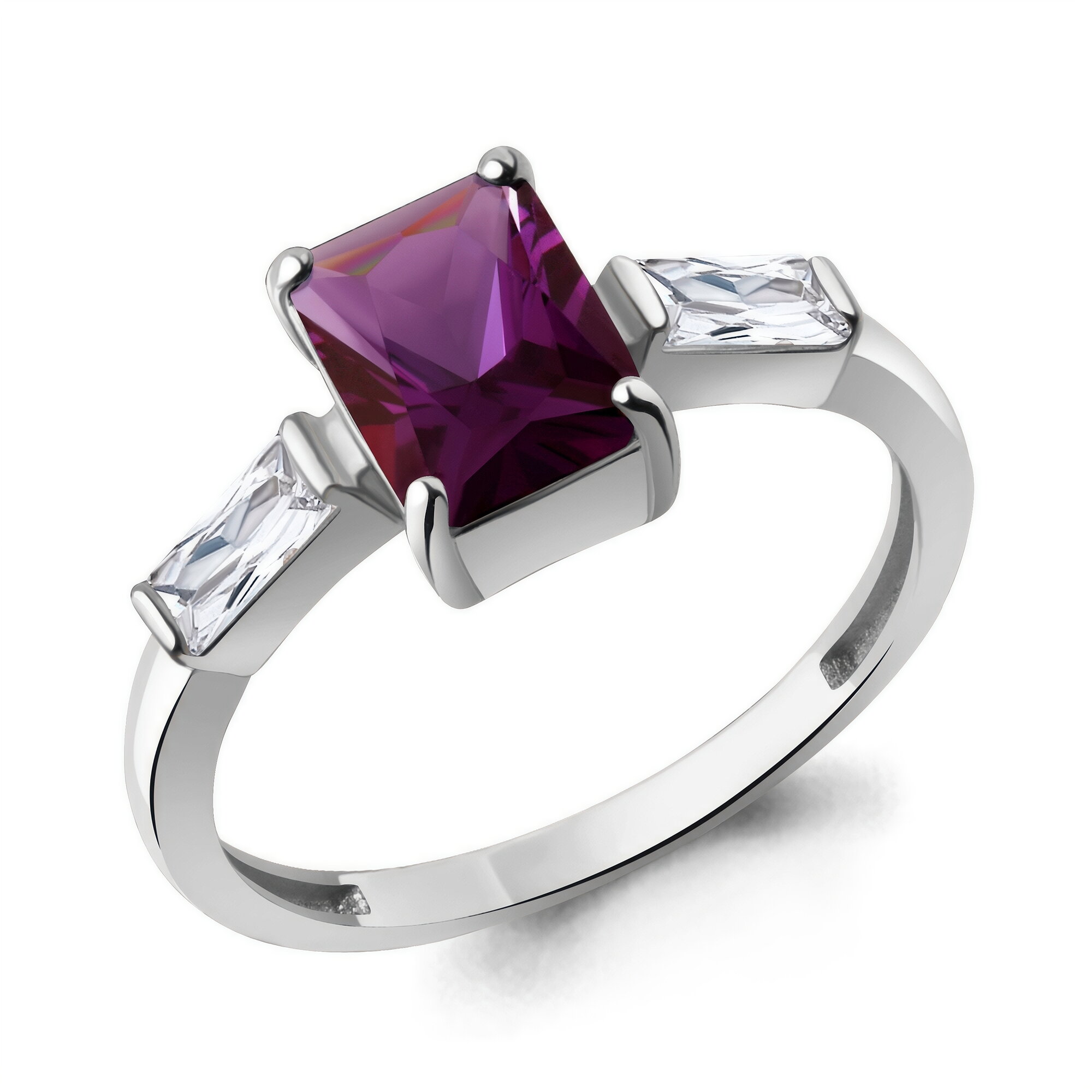 Кольцо, серебро, 925 проба, родирование, аметист, фианит