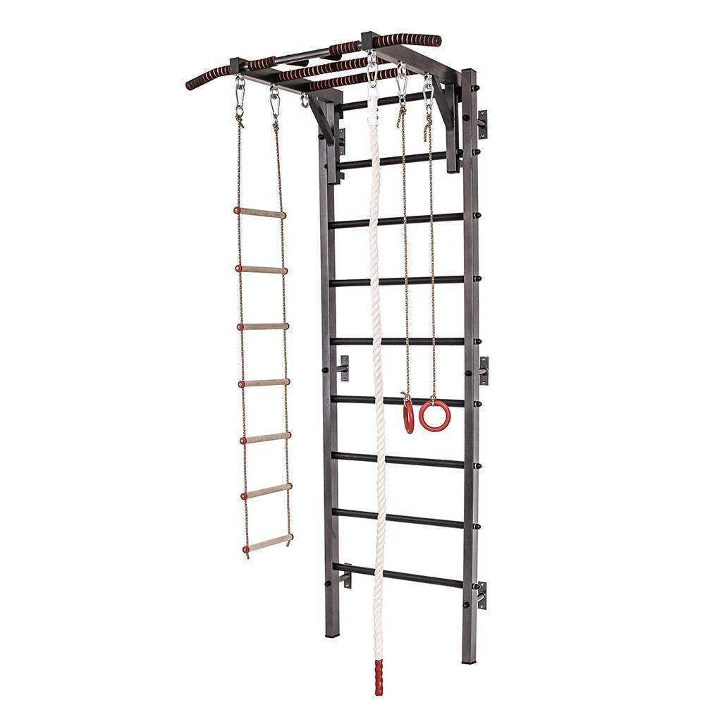 Шведская стенка S2, нагрузка 250 кг, прорезиненные перекладины, для детей и взрослых, черная