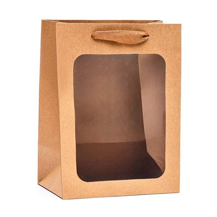 Пакет для цветов Дон Баллон прозрачное окно, Крафт, 250 г, 30х20х16 см