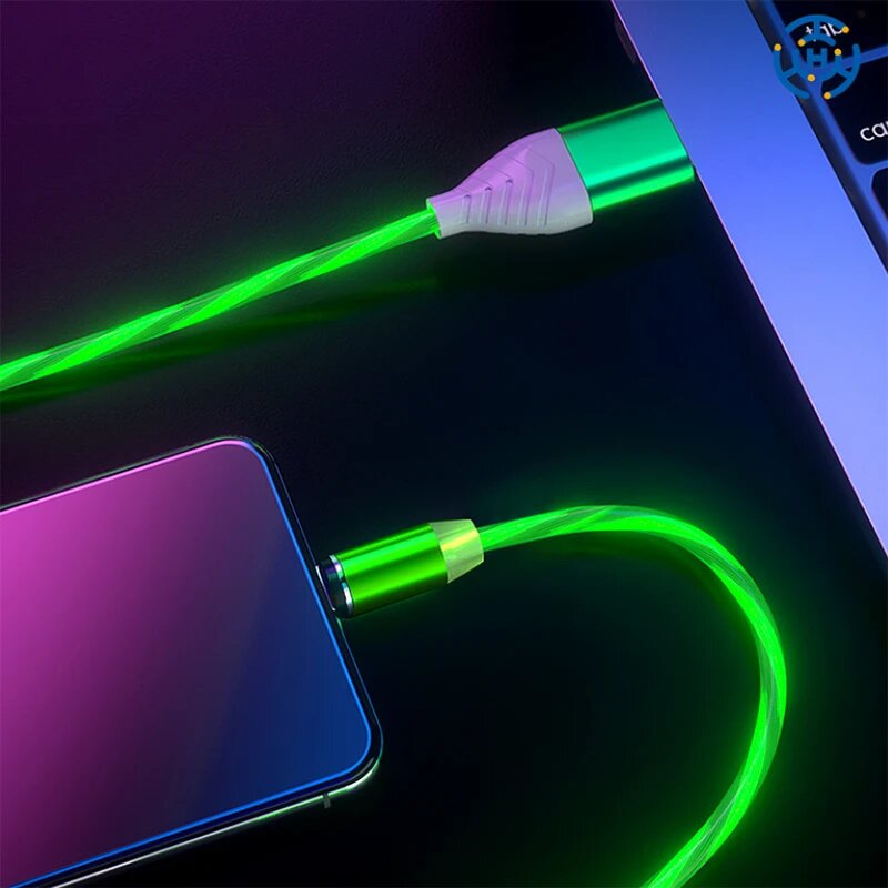 Магнитный кабель со светодиодной подсветкой, Micro USB-кабель для Samsung Type C, зарядка для Xiaomi, iPhone, магнитный шнур для зарядного устройства For type-c, green