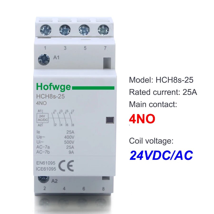 HOFWGE HCH8s-25 автоматический контактор 4P 25A 4P 25A 4NO DC24V