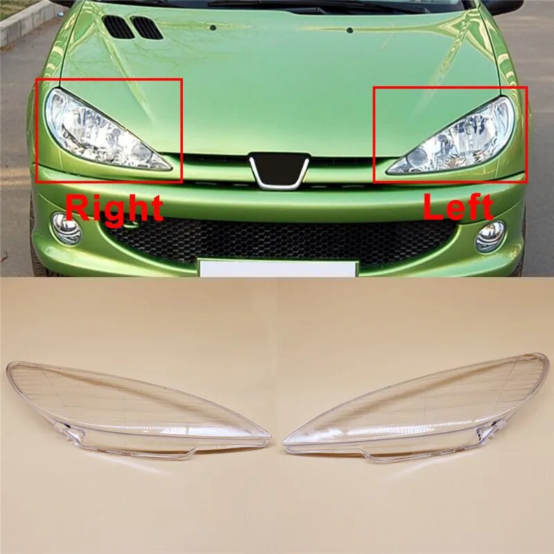 Крышка для передней фары, стеклянный корпус для передней фары, Прозрачный Абажур для автомобиля Peugeot 206 2004 2005 2006 2007 Left and Right