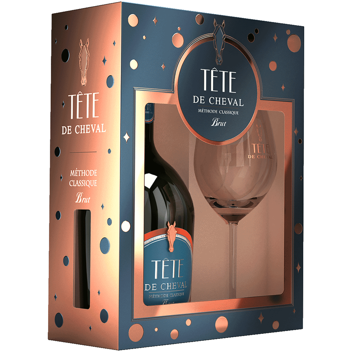 Вино игристое Tete de Cheval белое брют 0,75 в подарочной упаковке + бокал