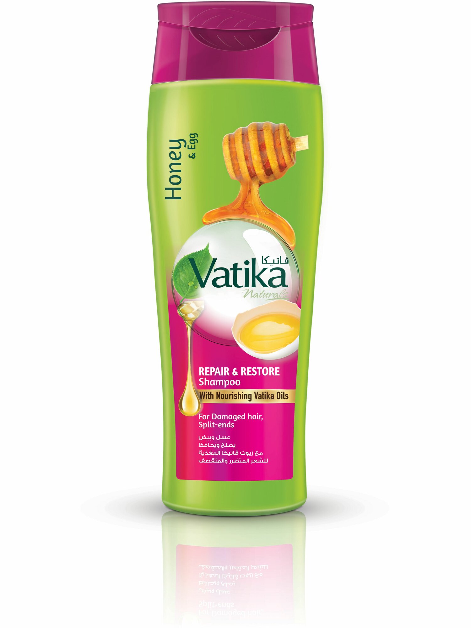 Vatika HONEY AND EGG Repair and Restore Shampoo, Dabur (Ватика МЕД И яйцо Шампунь исцеление И восстановление для поврежденных и секущихся волос, Дабур), 400 мл.